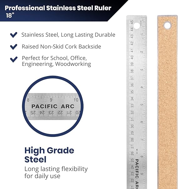 Stainless Steel Ruler, Cork Back (Pacific Arc) – Alabama Art Supply
